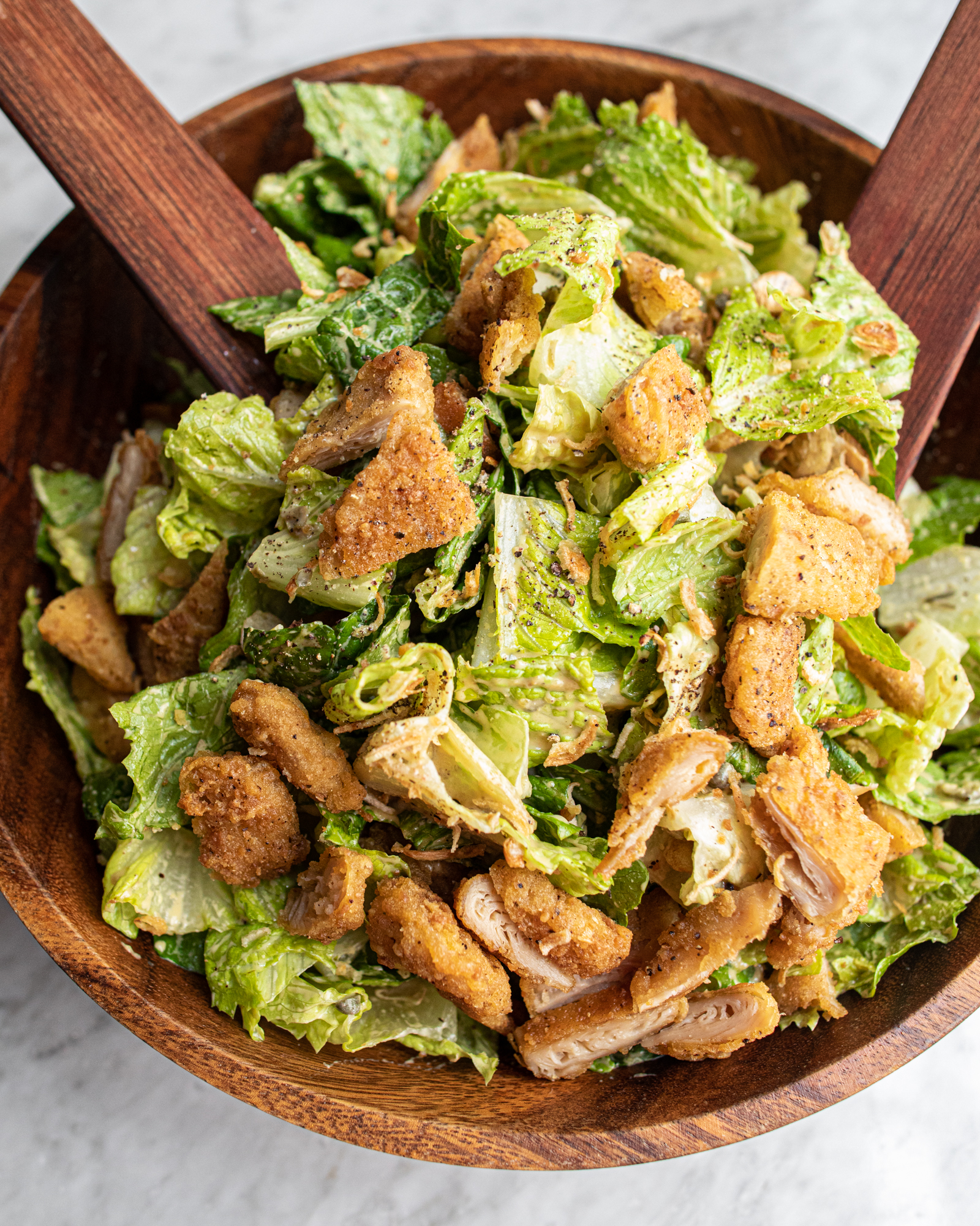 Crispy Chicken Caesar Salad - Mississippi Vegan
